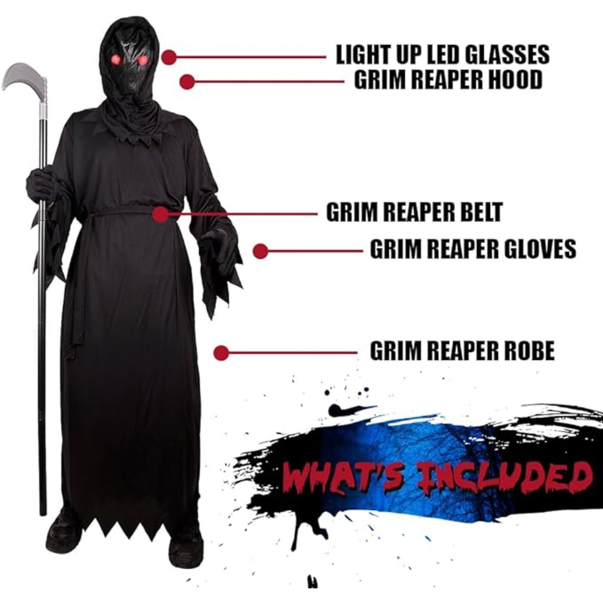 Grim Reaper Costume For Kids Costume With Glowing Red Eyes Youth MED 8 ...